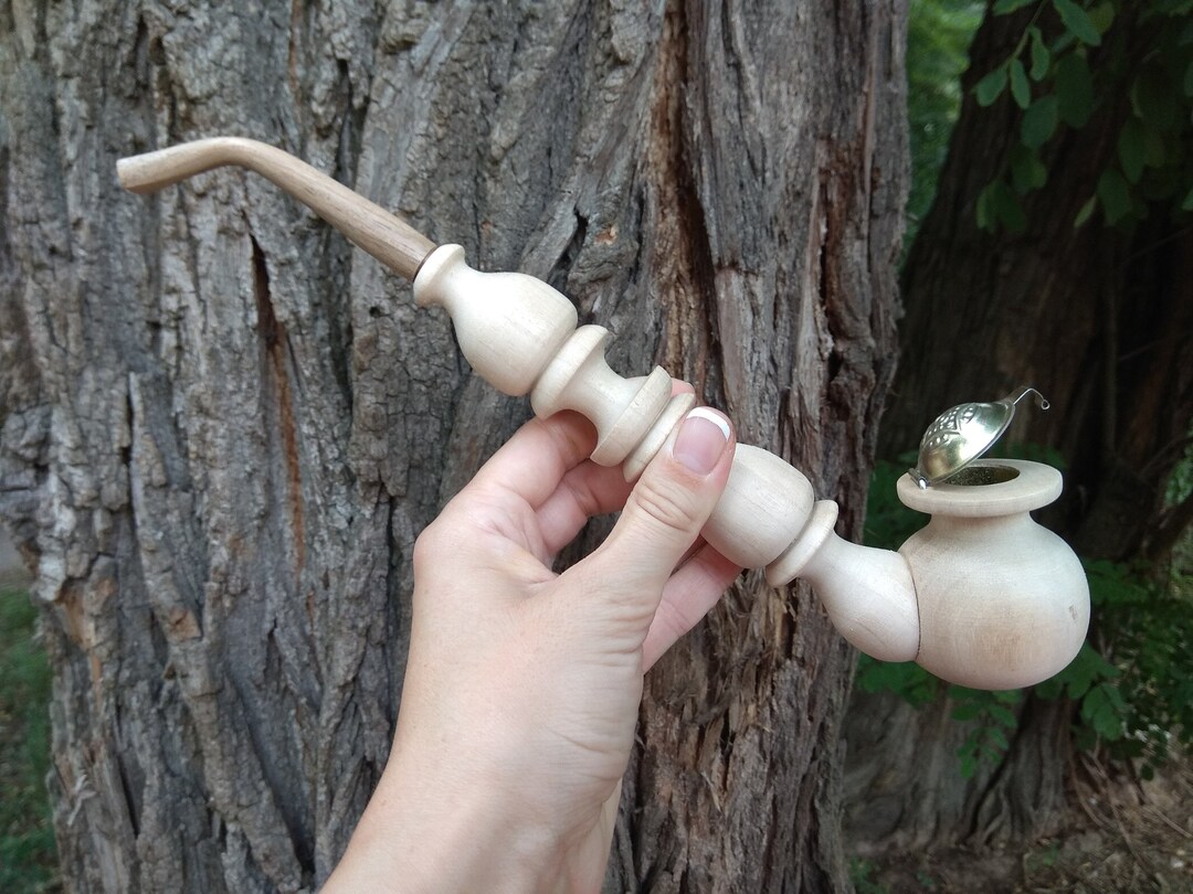 Wood Smoking Pipe With a Lid, Hippie Gift for Men, Peace Carved Beech ...