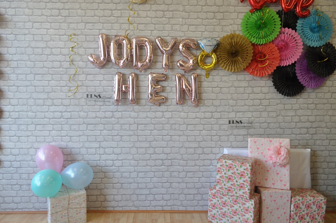 Personalised Hen Letters / Custom Name + Ring 16" Rose Gold Silver Gold ...