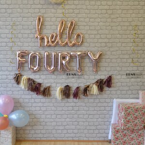 HELLO Thirty Fifty Sixty Fourty Script Rose Balloon ,silver or Gold ...