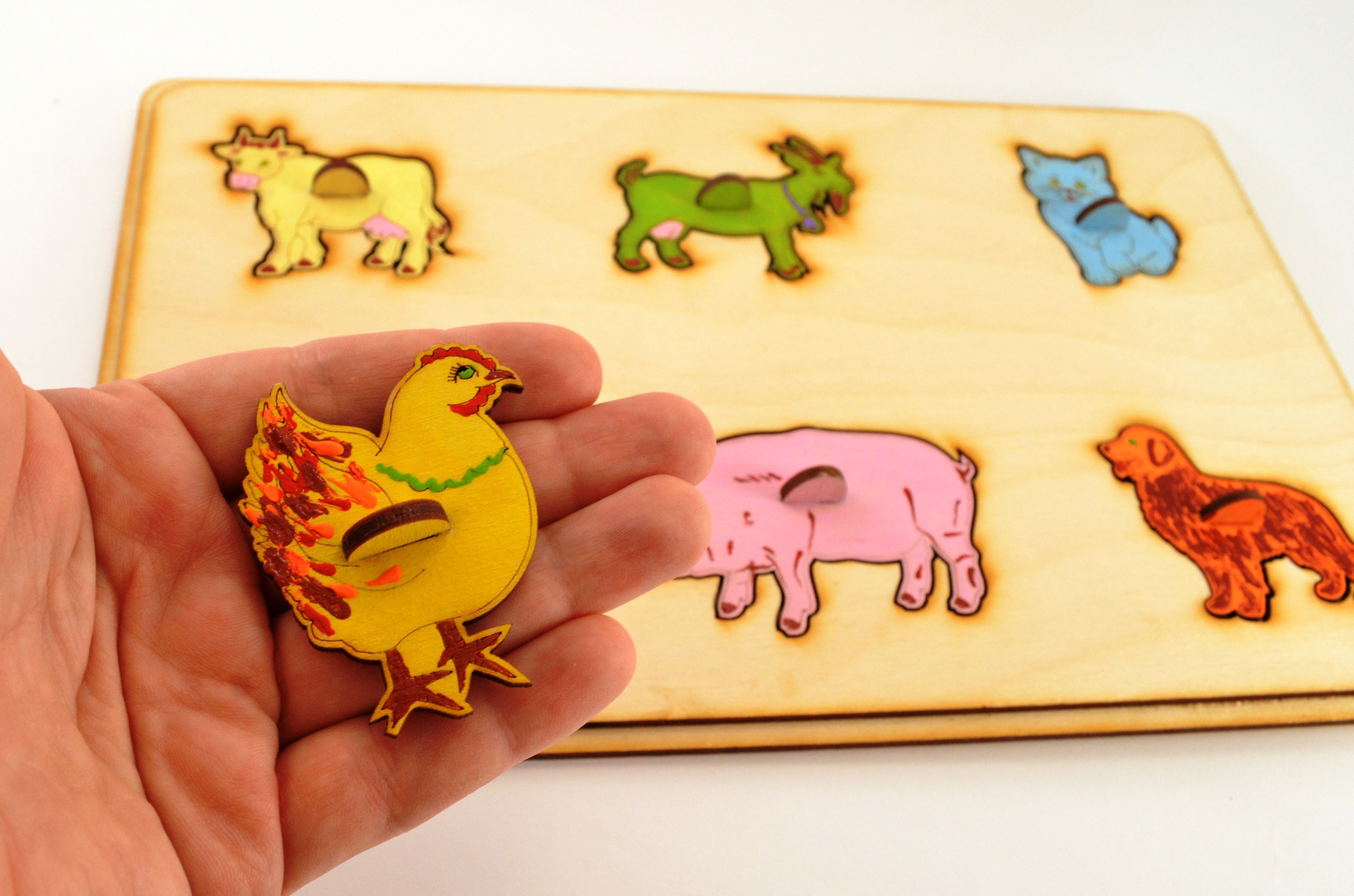 Pets puzzle Wooden puzzle Montessori toys Wooden animal gift | Etsy