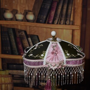 Victorian Lampshade PERLE DE ROSE, Cottagecare Lamp With Beaded Fringe ...