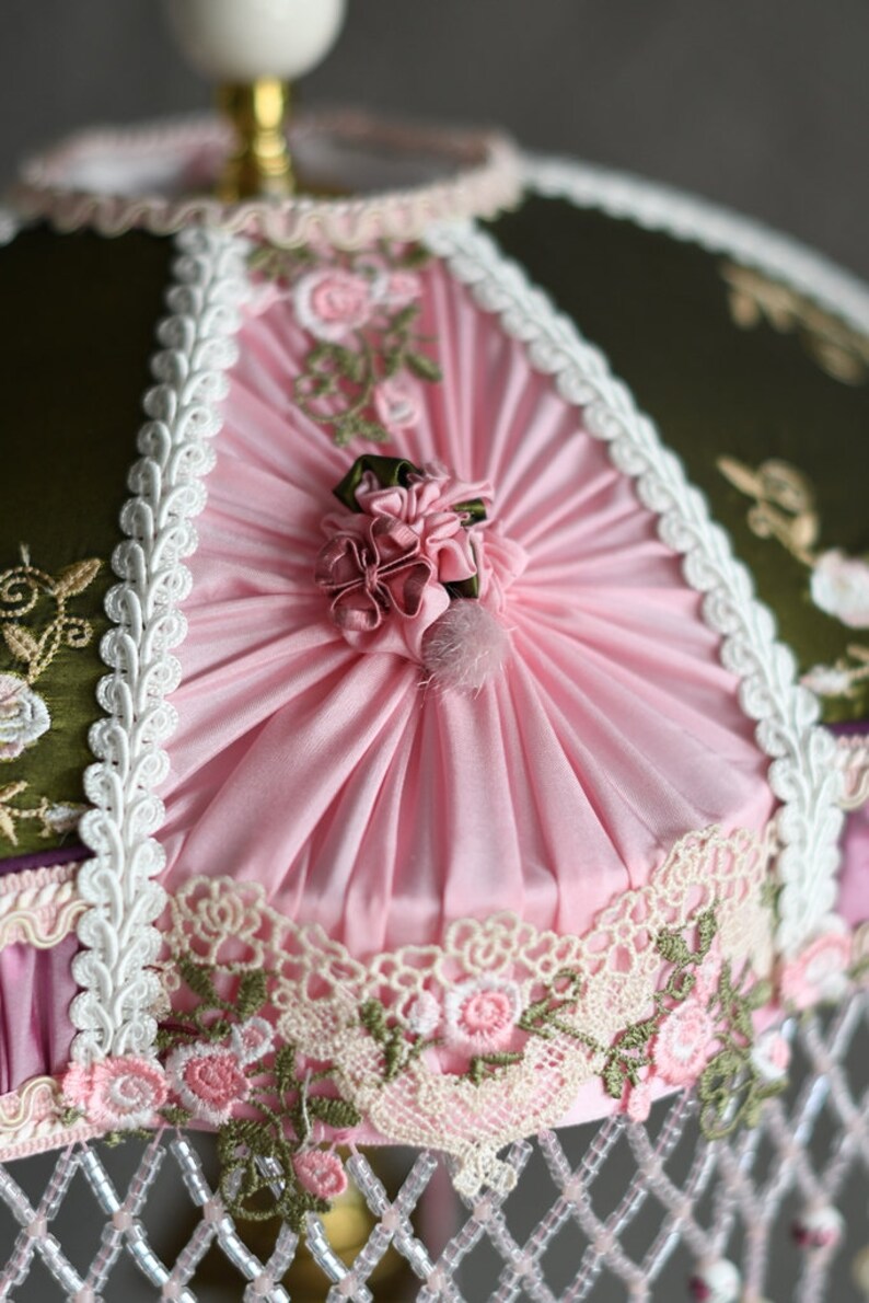 Victorian Lampshade PERLE DE ROSE, Cottagecare Lamp With Beaded Fringe ...