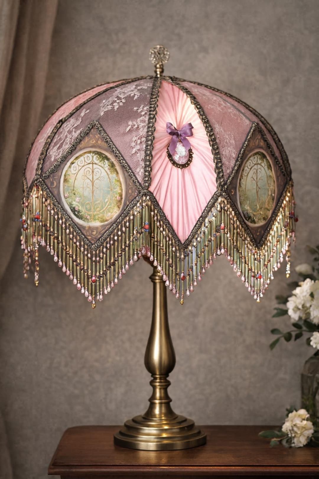 Vintage French Victorian Lampshade With Lace, Cottage Core, Beaded ...