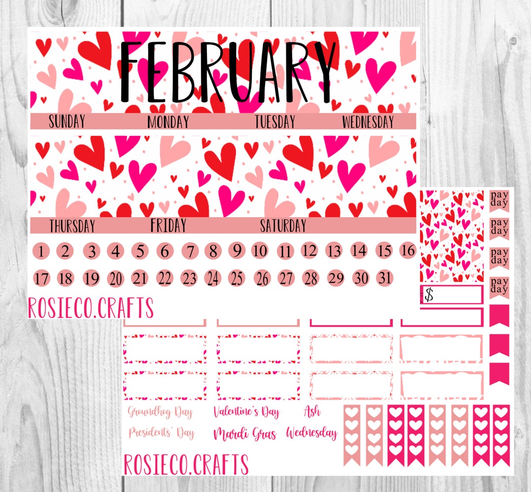 February Monthly Stickers Erin Condren A5 Valentine's Day Stickers ...