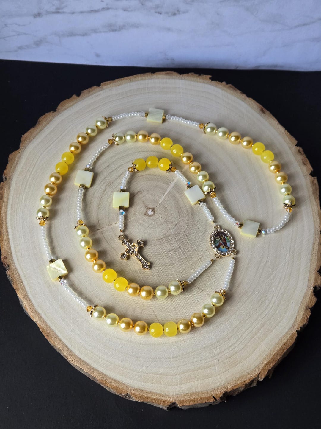 Yellow Rosary, Beaded Necklace, Handmade Rosary, Rosary, Catholic ...