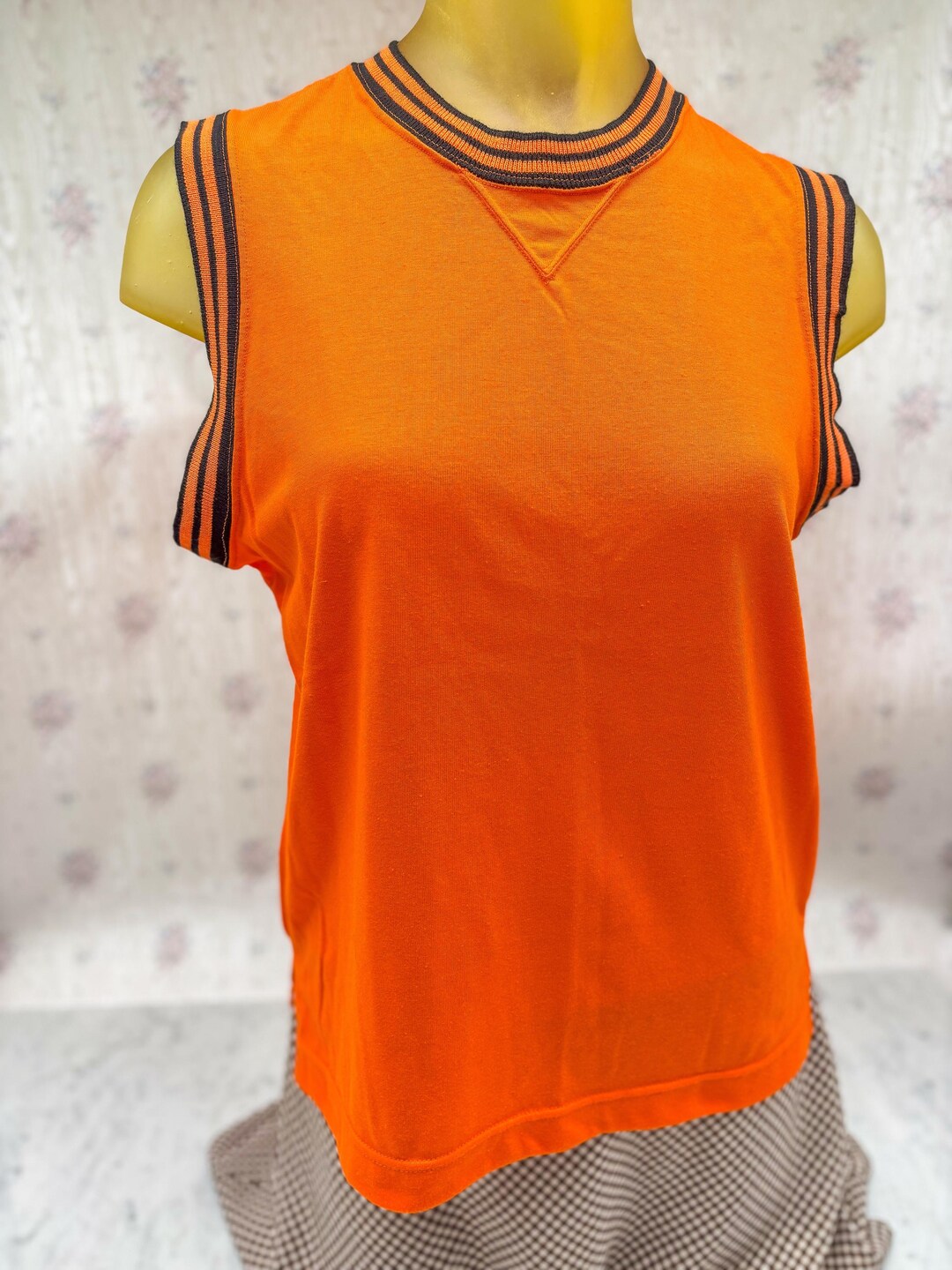 Vintage Elle Macpherson Sport Tank Top, Orange Knit, 90s Sleeveless Tee ...