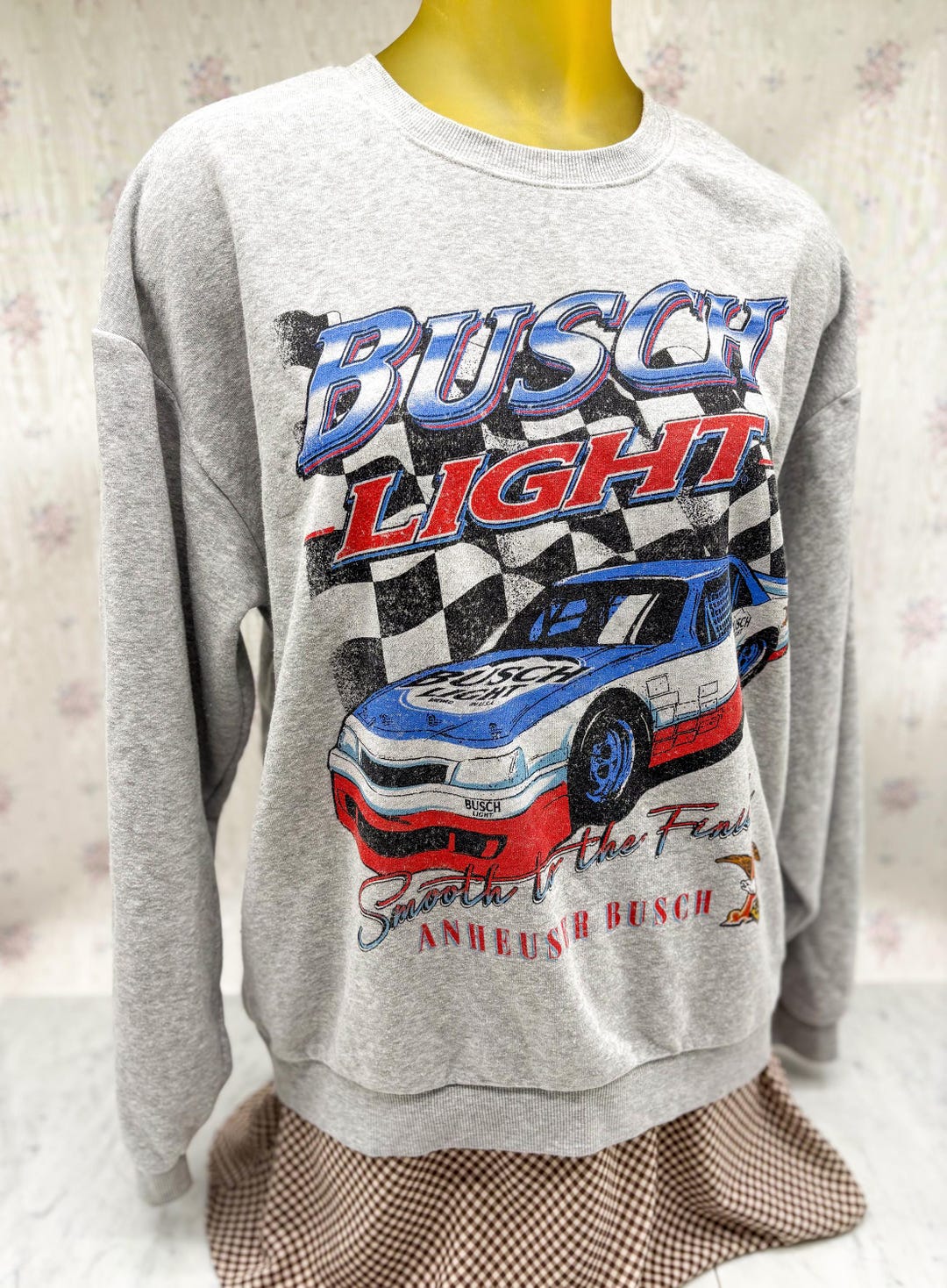 Busch Light Racing Graphic Crewneck Sweatshirt, Gray Nascar-style Beer ...