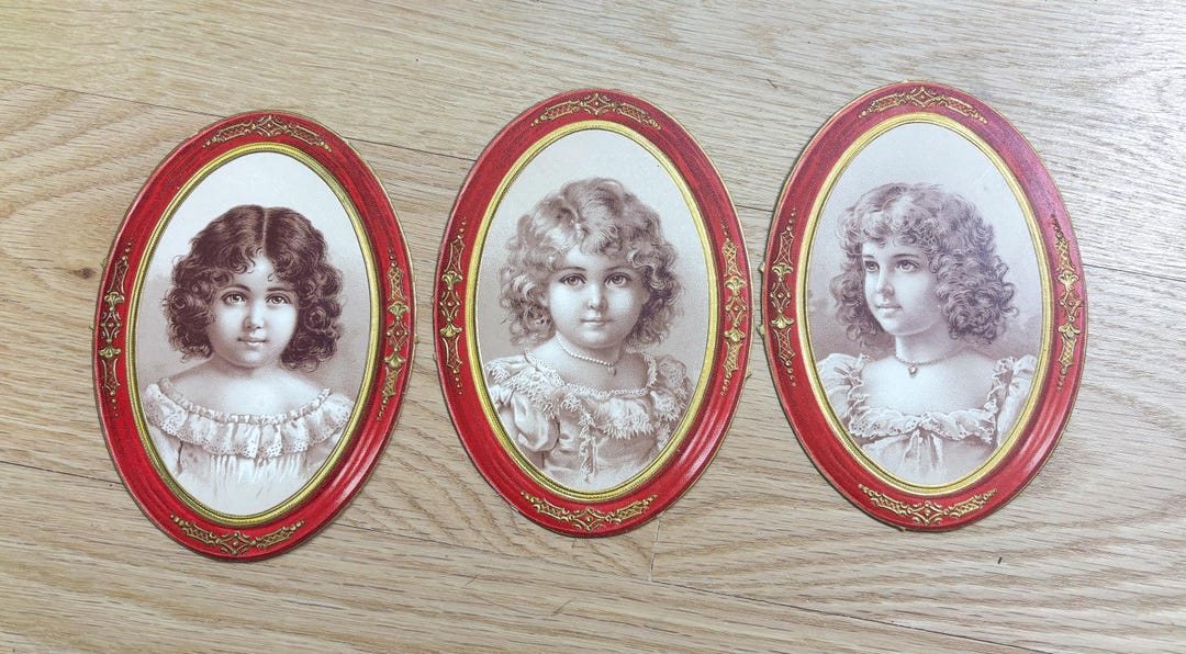 Antique Victorian Die Cut Portraits Set of 3, Oval Children Portrait ...