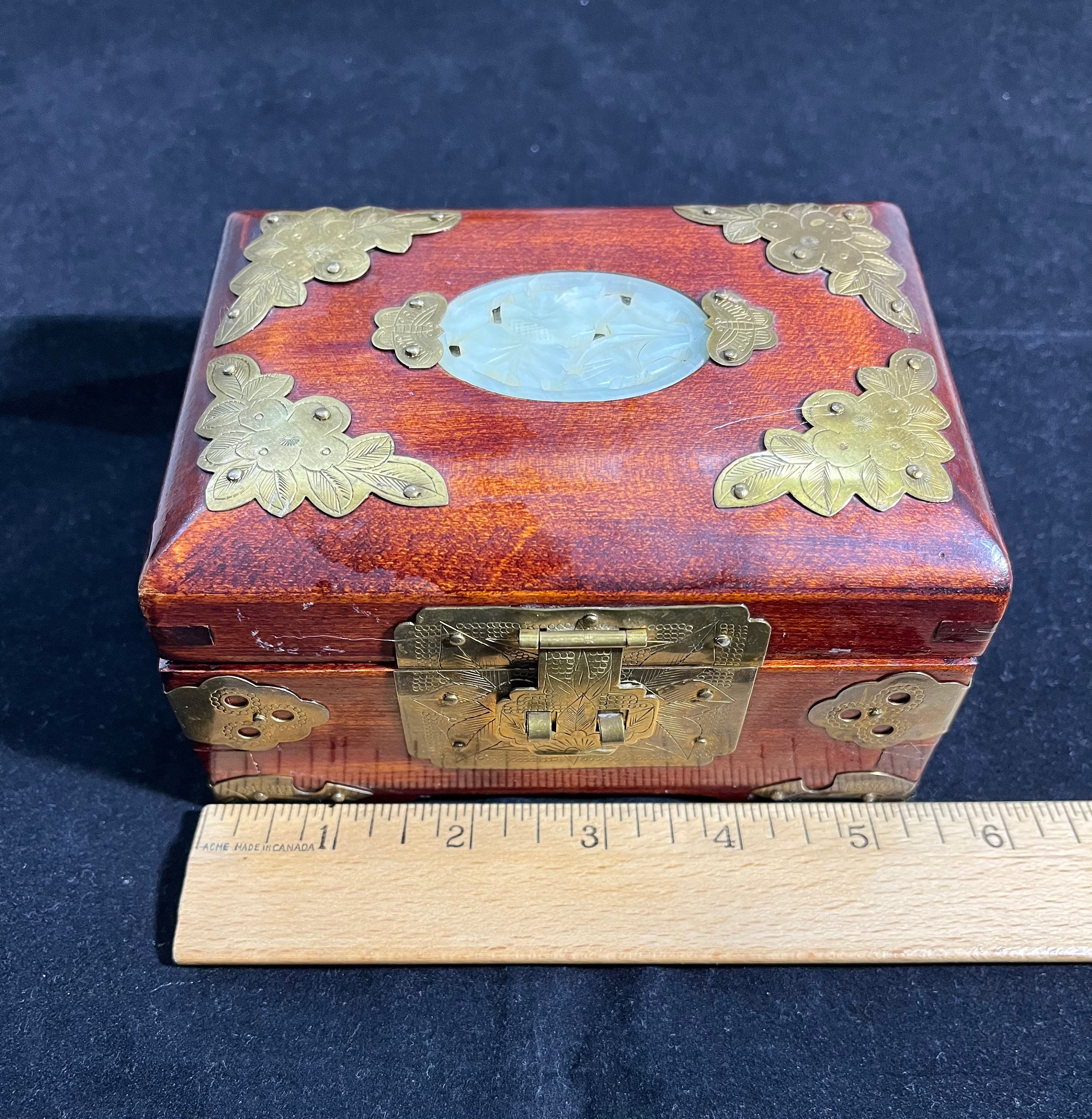 Rosewood Jade Brass Vintage Chinese Jewellery Box Brass Jade Trim - Etsy