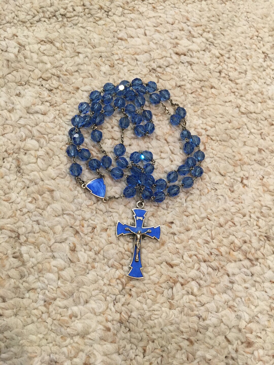 Antique 800 Silver Blue Glass Bead Guilloche Enamel Crucifix Catholic ...