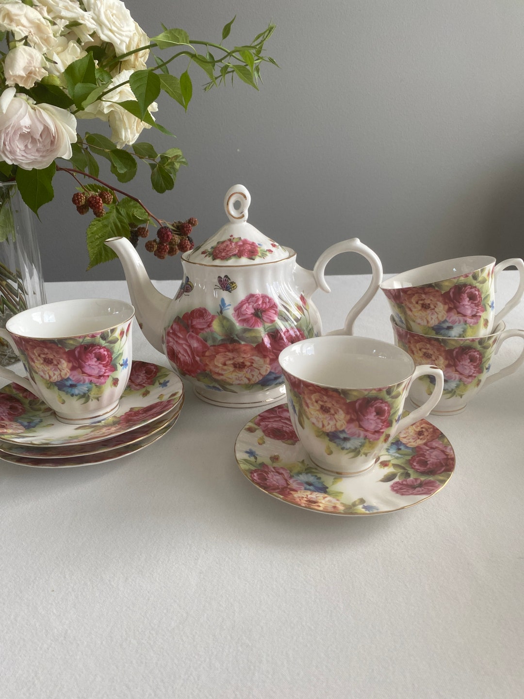Vintage Floral Teapot & Teacup Set / Grace Teaware Floral Tea Set ...