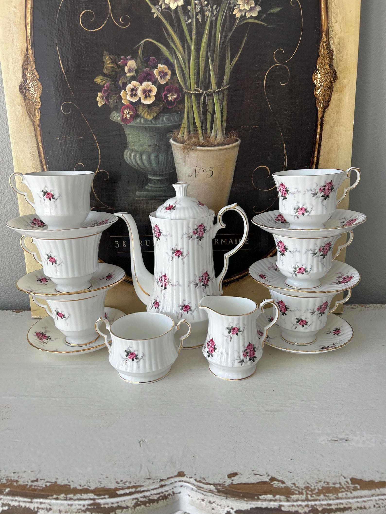 Princess House Vintage Floral Tea Set: Fine Bone China Teapot, Cups ...