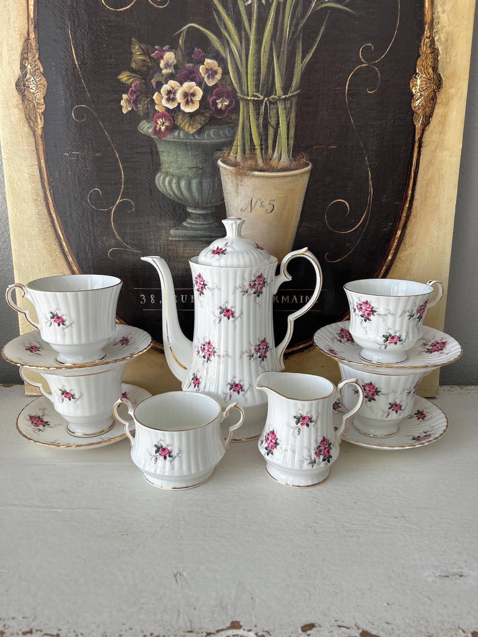 Princess House Vintage Floral Tea Set: Fine Bone China Teapot, Cups ...