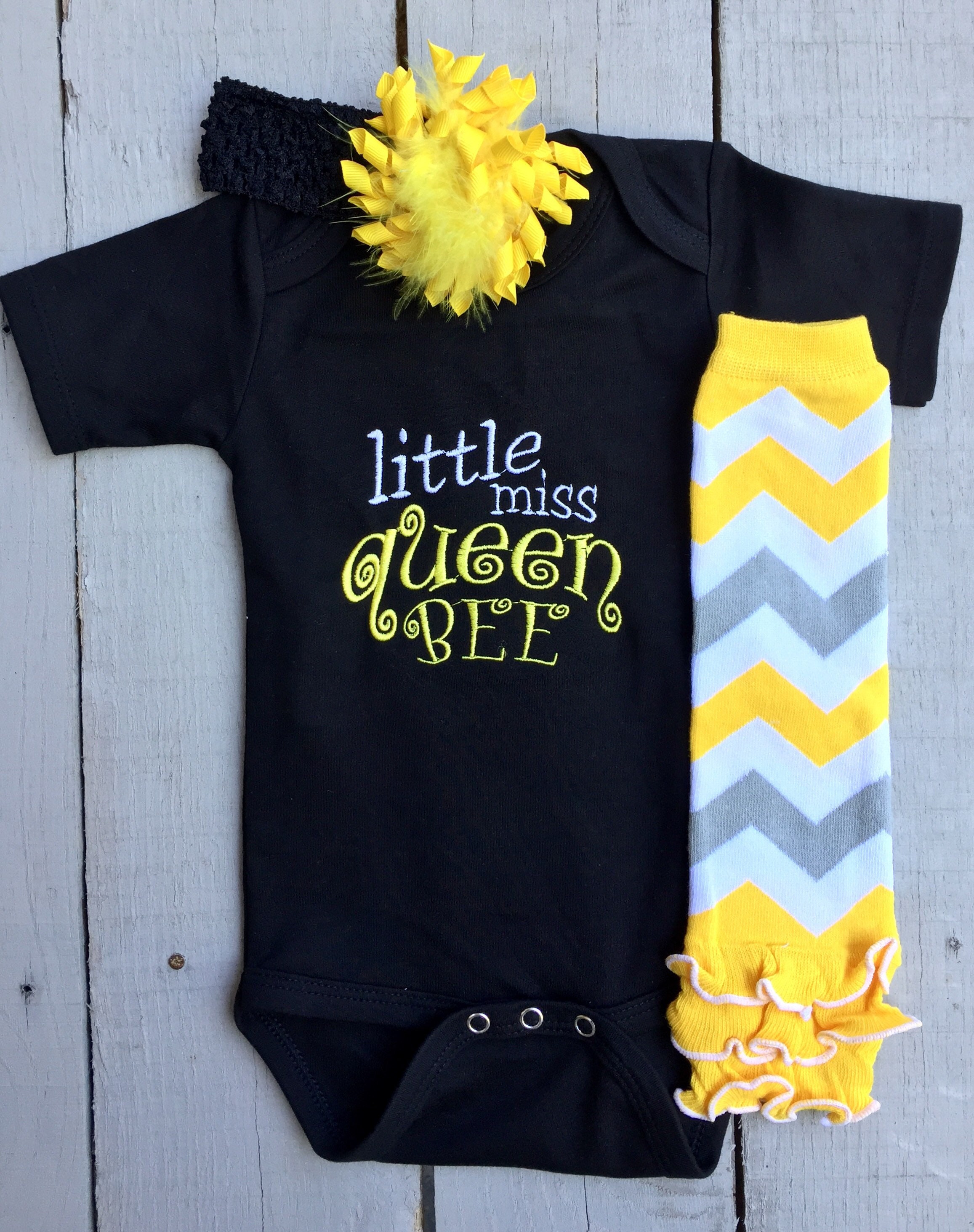Little Miss Queen Bee Embroidered Bodysuit Baby Leg Warmer - Etsy