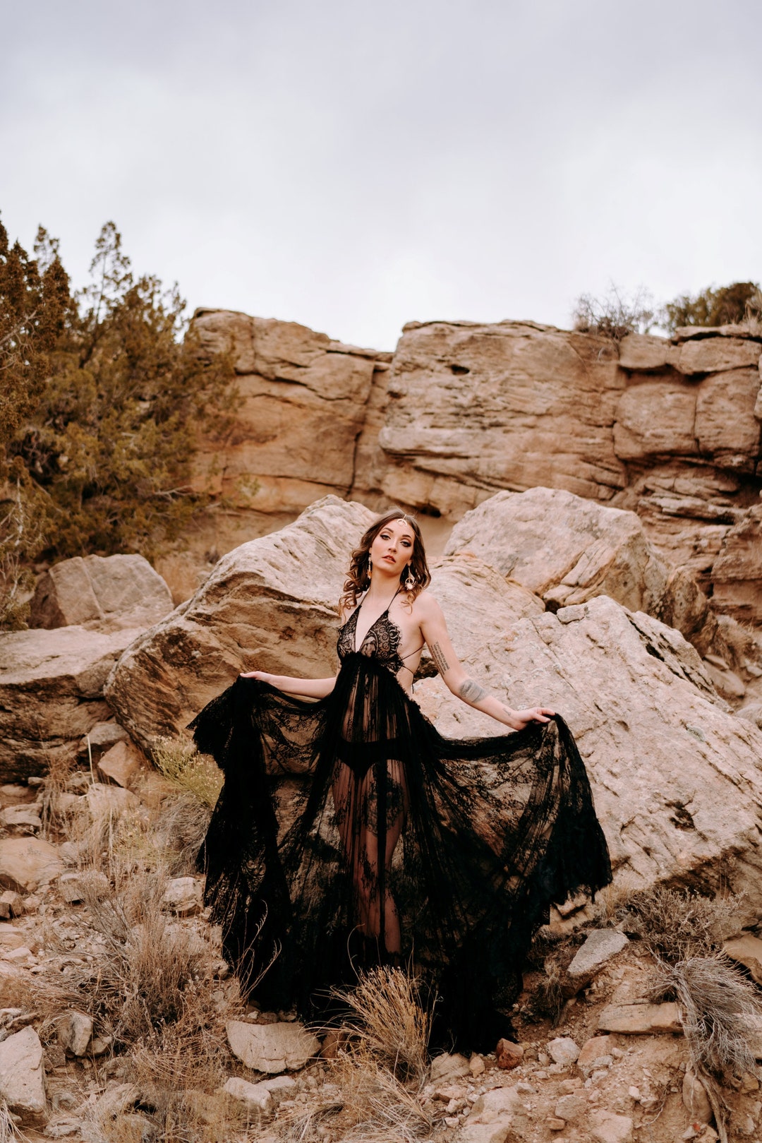 Black Wedding Gown, Gothic Lace Bridal Gown, Lace Dress, Alternative ...