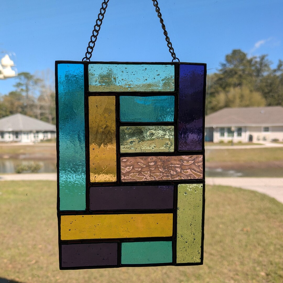 Mondrian Style Stained Glass Suncatcher: Geometric Window Panel - Etsy