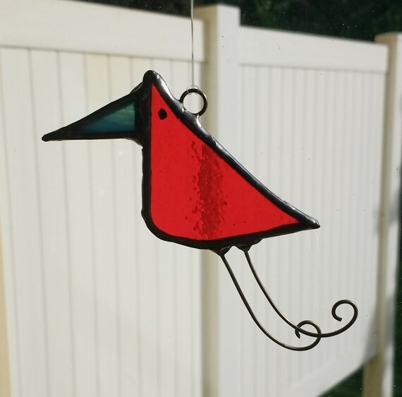 Stained Glass Red Bird Ornament Bird Suncatcher Glass Bird | Etsy
