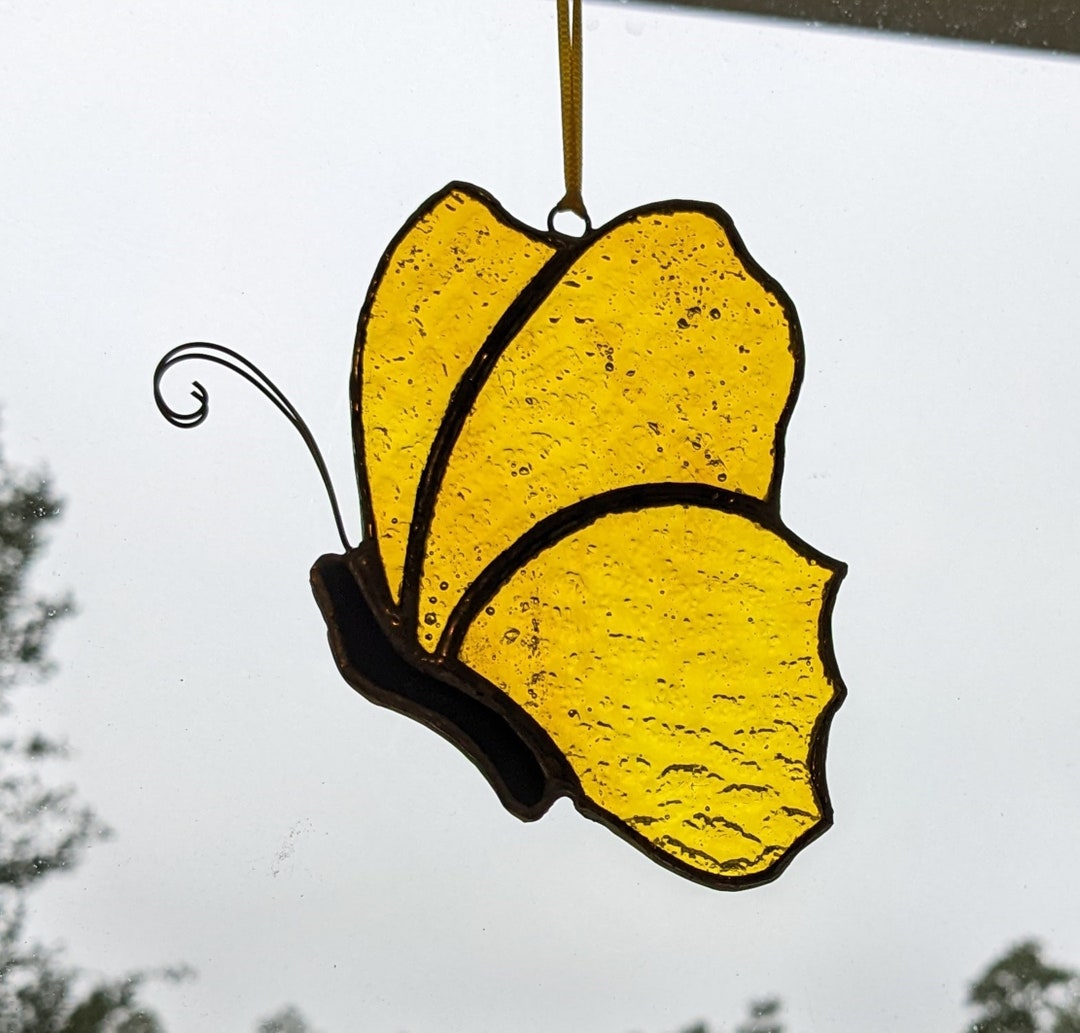 Stained Glass Yellow Butterfly Window Hanging Suncatcher, Personalize ...