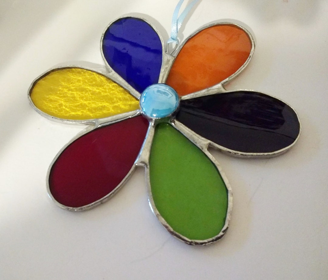 Stained Glass Daisy Suncatcher: Rainbow Flower Window Decor - Etsy