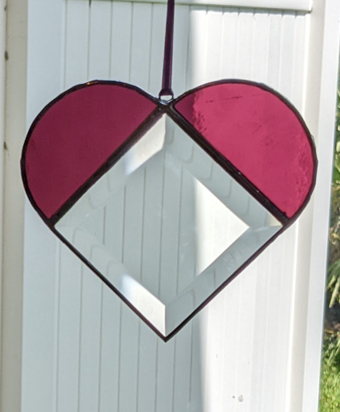 Purple Stained Glass Heart, Purple Suncatcher, Bevelec Heart, Gift for ...