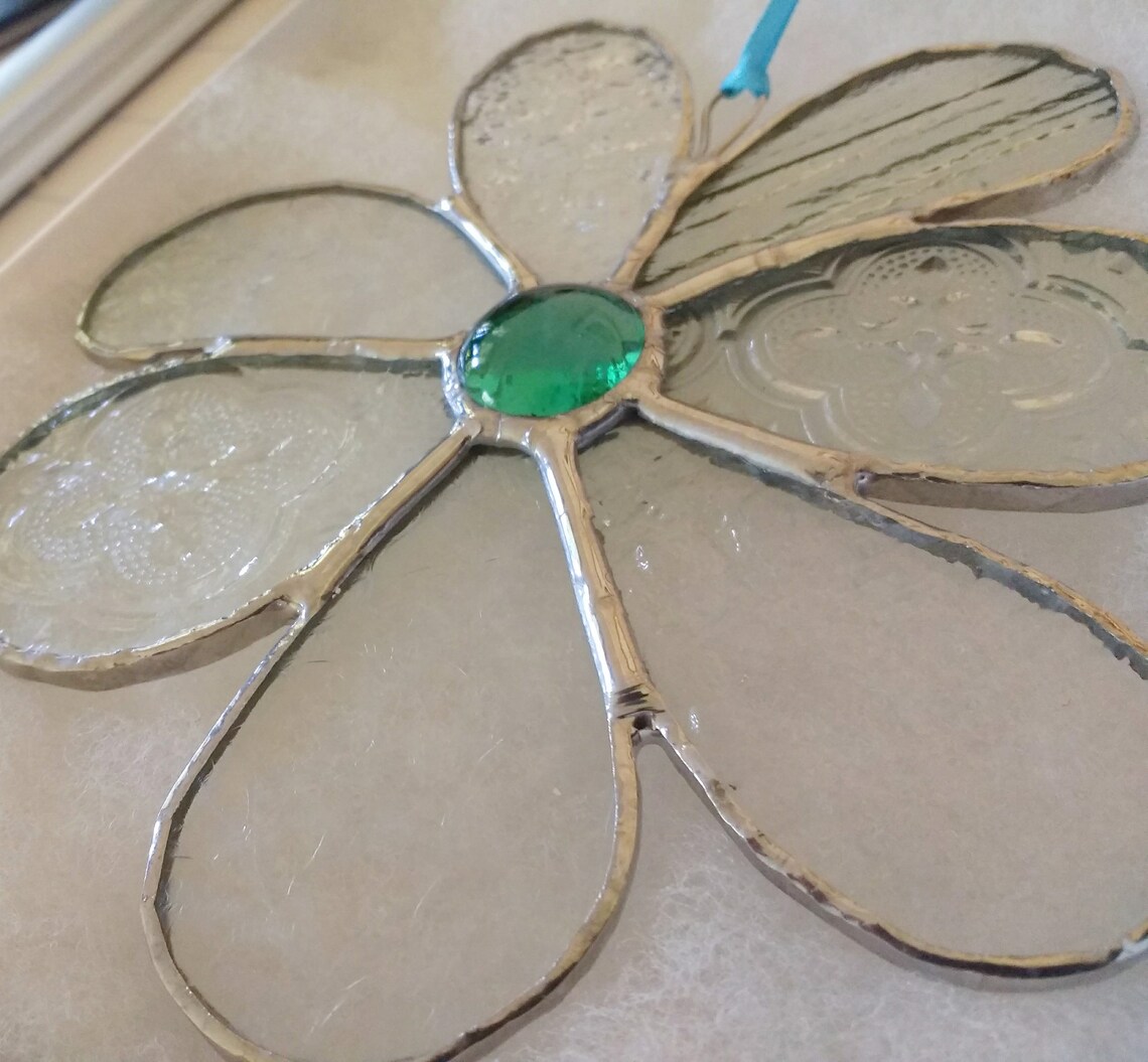 Clear Daisy Suncatcher Stained Glass Flower Suncatcher | Etsy