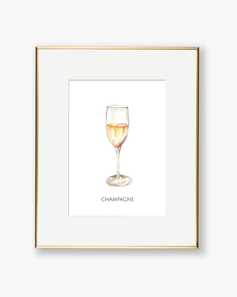 Champagne Watercolor Print - Etsy