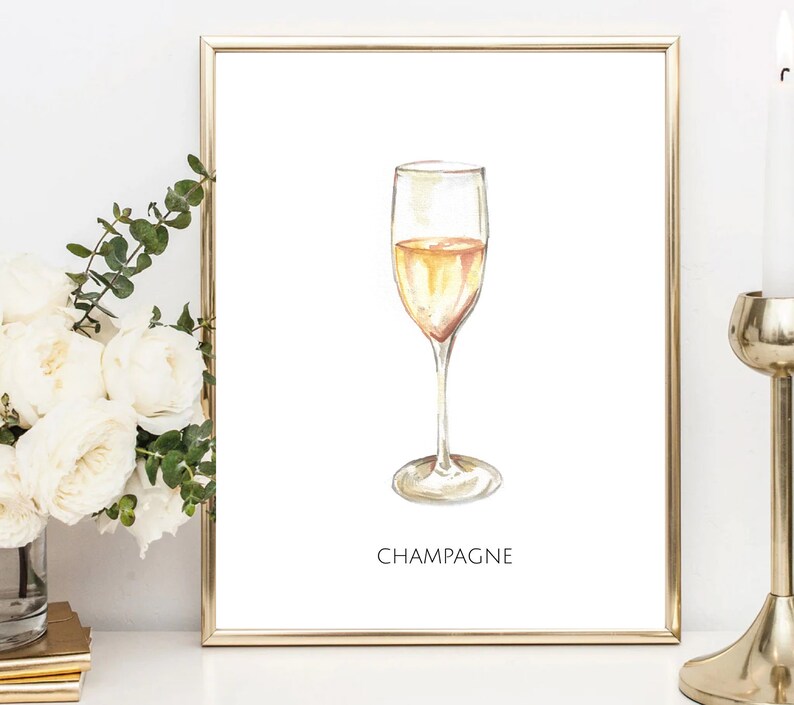 Champagne Watercolor Print - Etsy