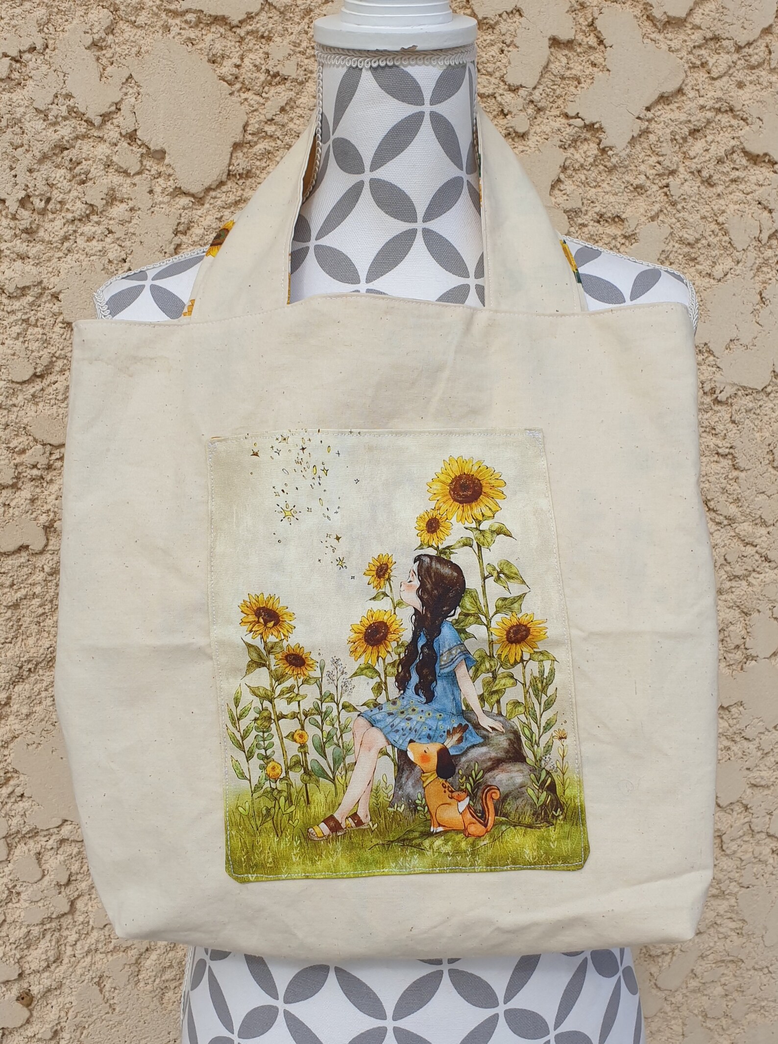 Sac fait main en toile écru réversible avec poche externe - Etsy France