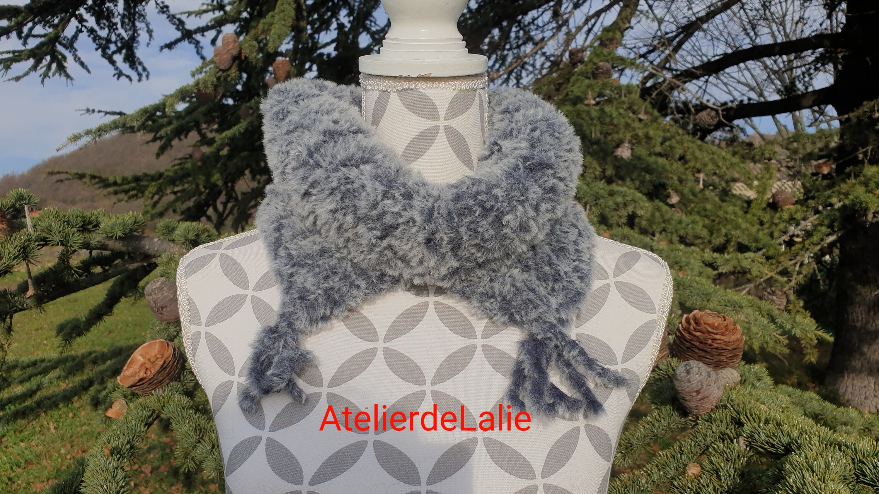 Snood, cache col fait main en laine fausse fourrure grise - Etsy France