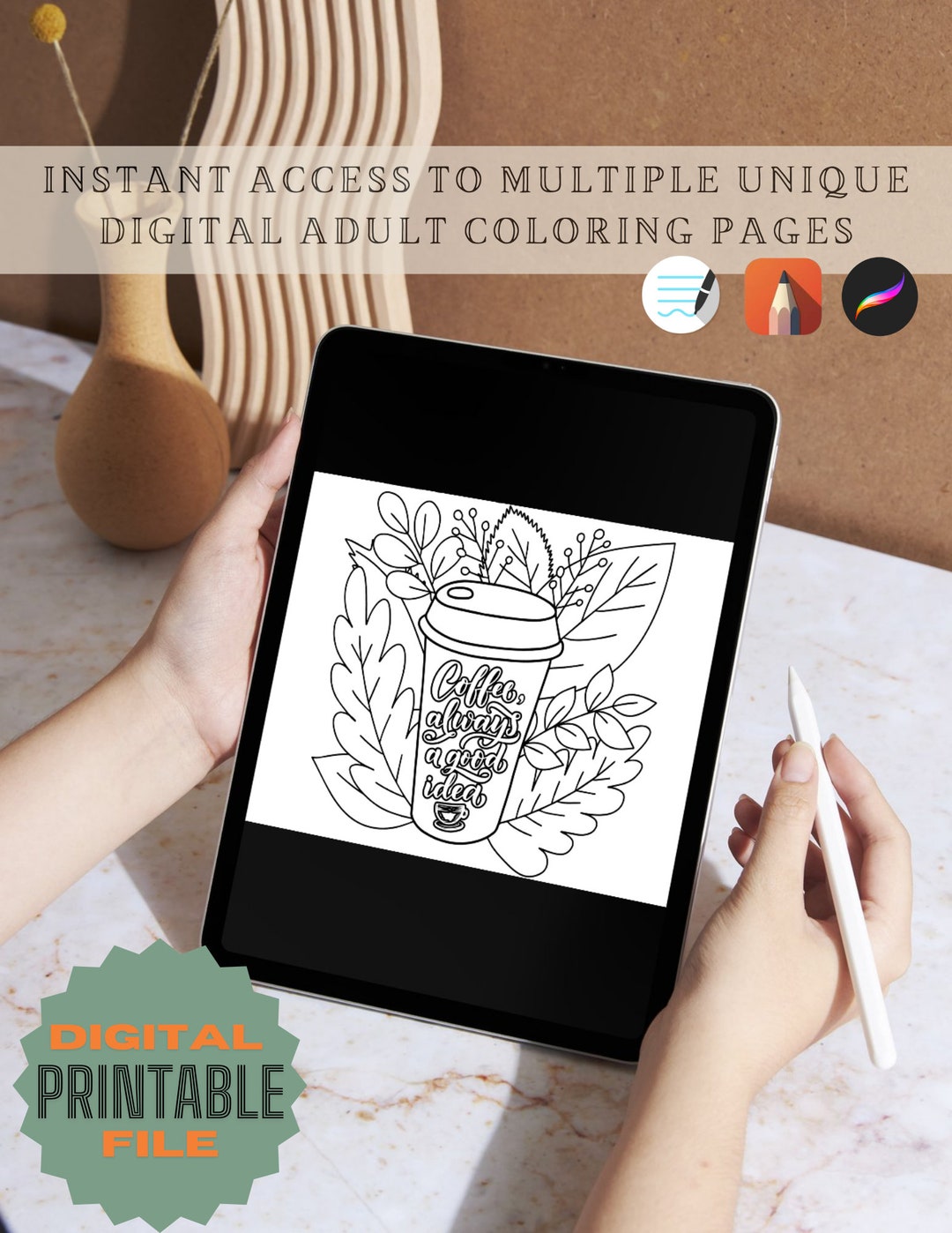 24 Coffee Coloring Pages for Adults Printable Instant Digital Download ...