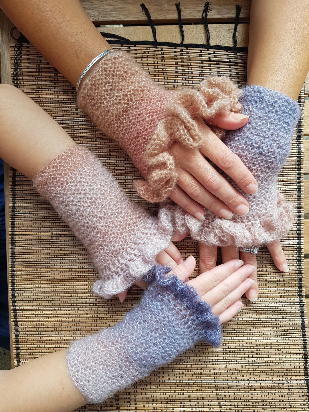Hand Knitted Mother and Daughter Frilly Mittens Without Thumb - Etsy