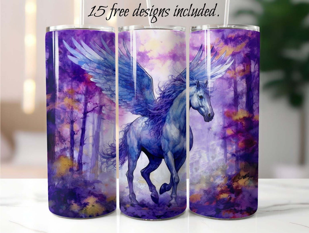 Watercolor Purple Pegasus 20 Oz Skinny Tumbler Sublimation Design ...