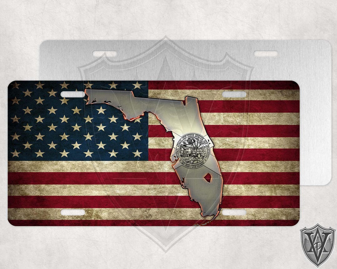 Florida - Custom License Plate - Custom Car Tag - Tea Stained Flag - Etsy