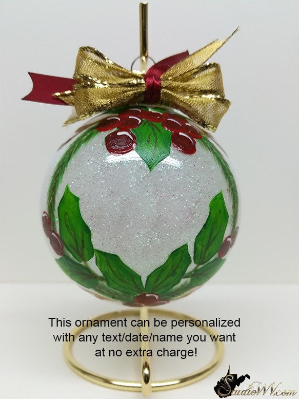 Hand Painted Ornaments Ornament Christmas Ornaments Frosted Opal Holly ...
