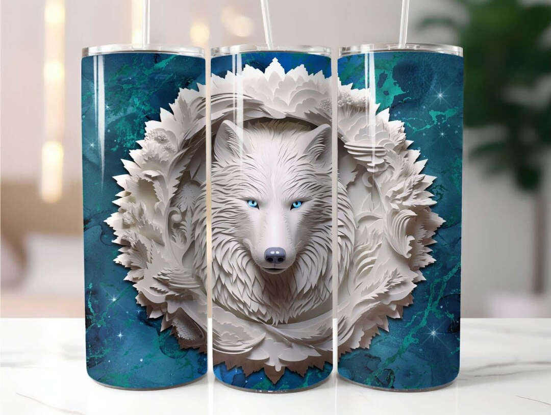 3D Arctic White Wolf 20 Oz Skinny Tumbler Sublimation Design Digital ...