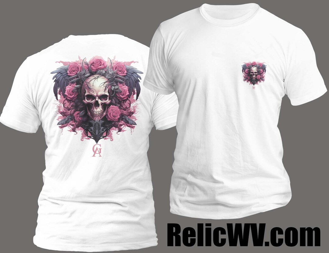 Pink Roses and Skull T-shirt - Etsy