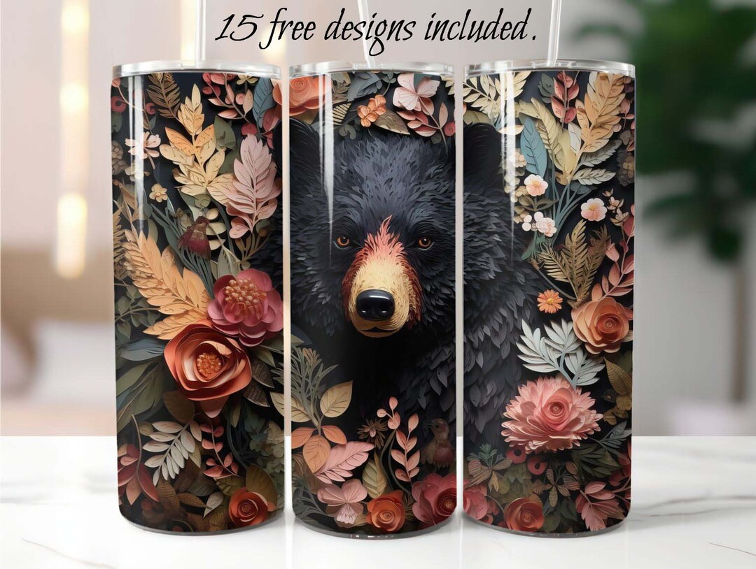 3D Black Bear 20 Oz Skinny Tumbler Sublimation Design Digital Download ...