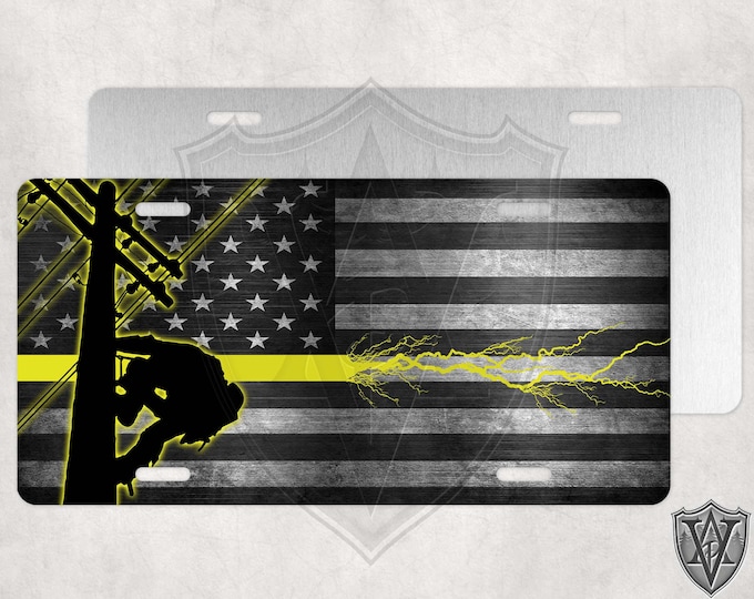 Lineman Flag Front License Plate - Lineman With Flag Vanity Car Tag - Etsy