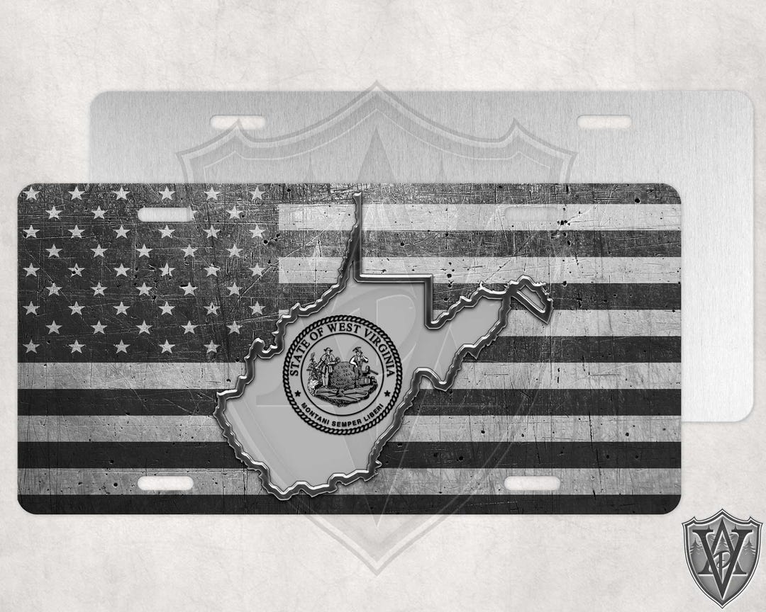 WV - West Virginia - Custom License Plate - Distressed Gray Flag - Etsy