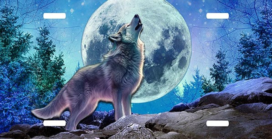 Gray Wolf Howling - Custom License Plate - Custom Car Tag - Blue Moon ...