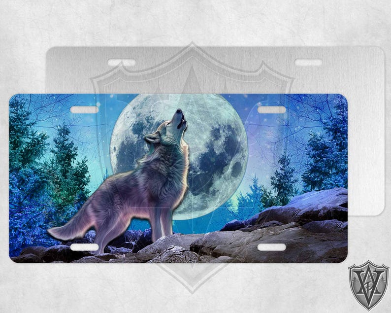 Gray Wolf Howling - Custom License Plate - Custom Car Tag - Blue Moon ...