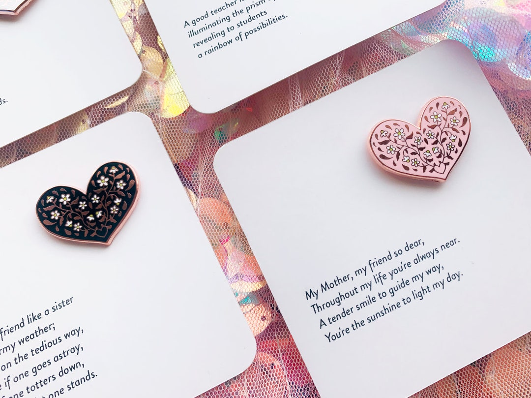 Your Own Custom Message Blossom Heart Enamel Pin, Friendship Pin ...