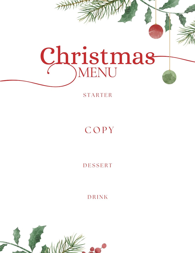 Christmas Holiday Digital Menu Meal Plan - Etsy