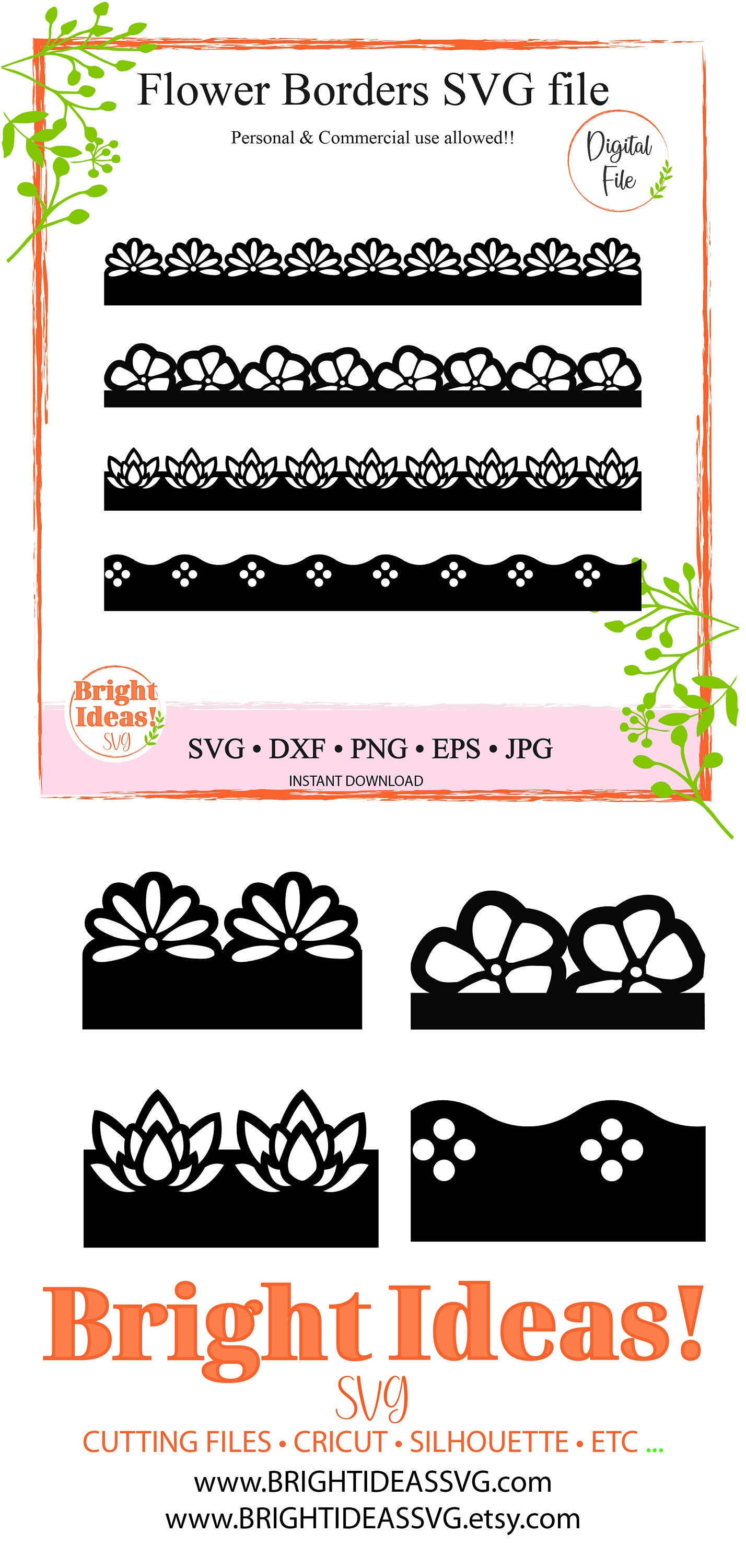 Border SVG, Flower Border, SVG Borders, Seamless Border SVG, Svg Bundle ...