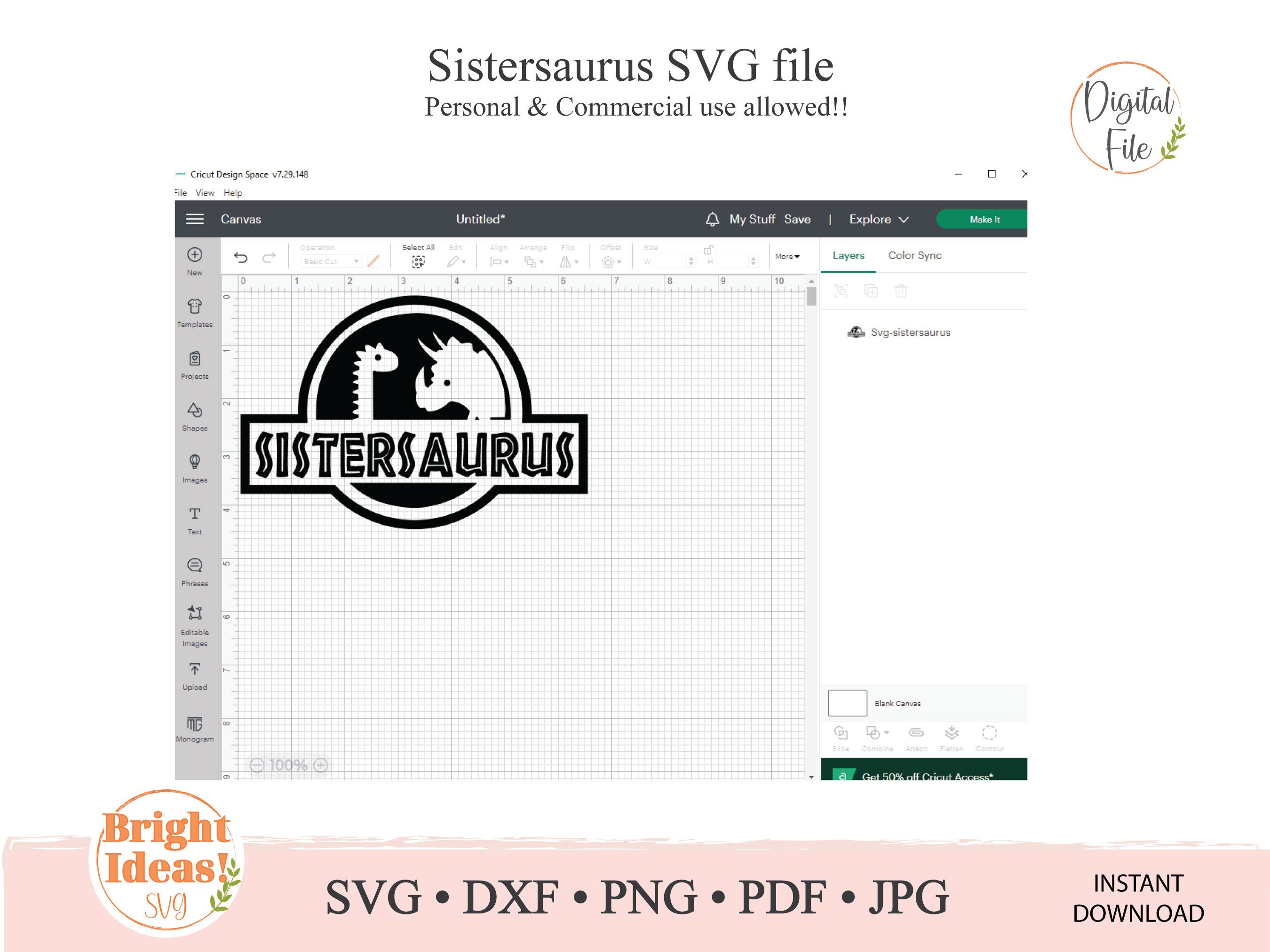 Sistersaurus SVG Dinosaur SVG File Cricut File Silhouette File Cut File ...