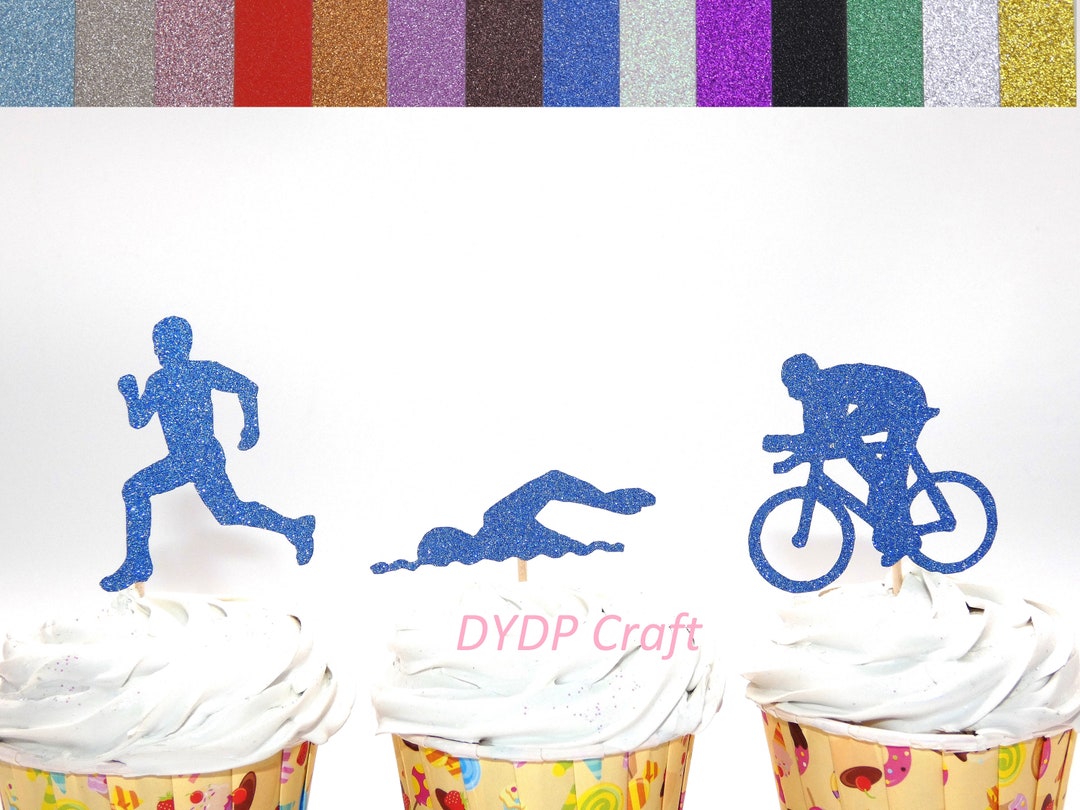 Triathlon Cupcake Toppers, Birthday Cake Topper, Triathlon Birthday ...