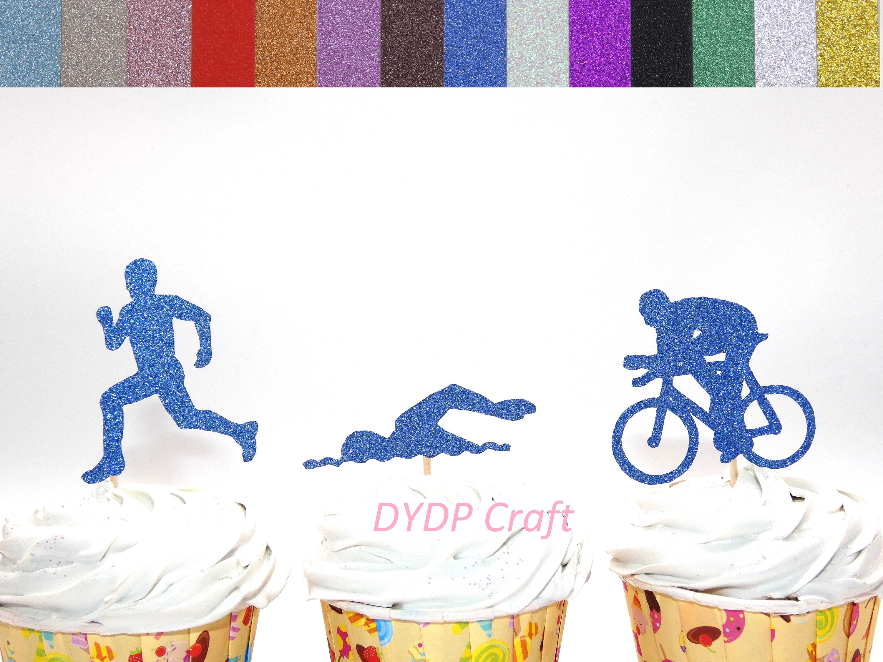 Triathlon Cupcake Toppers, Birthday Cake Topper, Triathlon Birthday ...