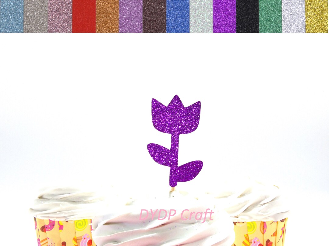Tulip Cupcake Toppers, Glitter Flower Food Picks, Garden Themed Party ...