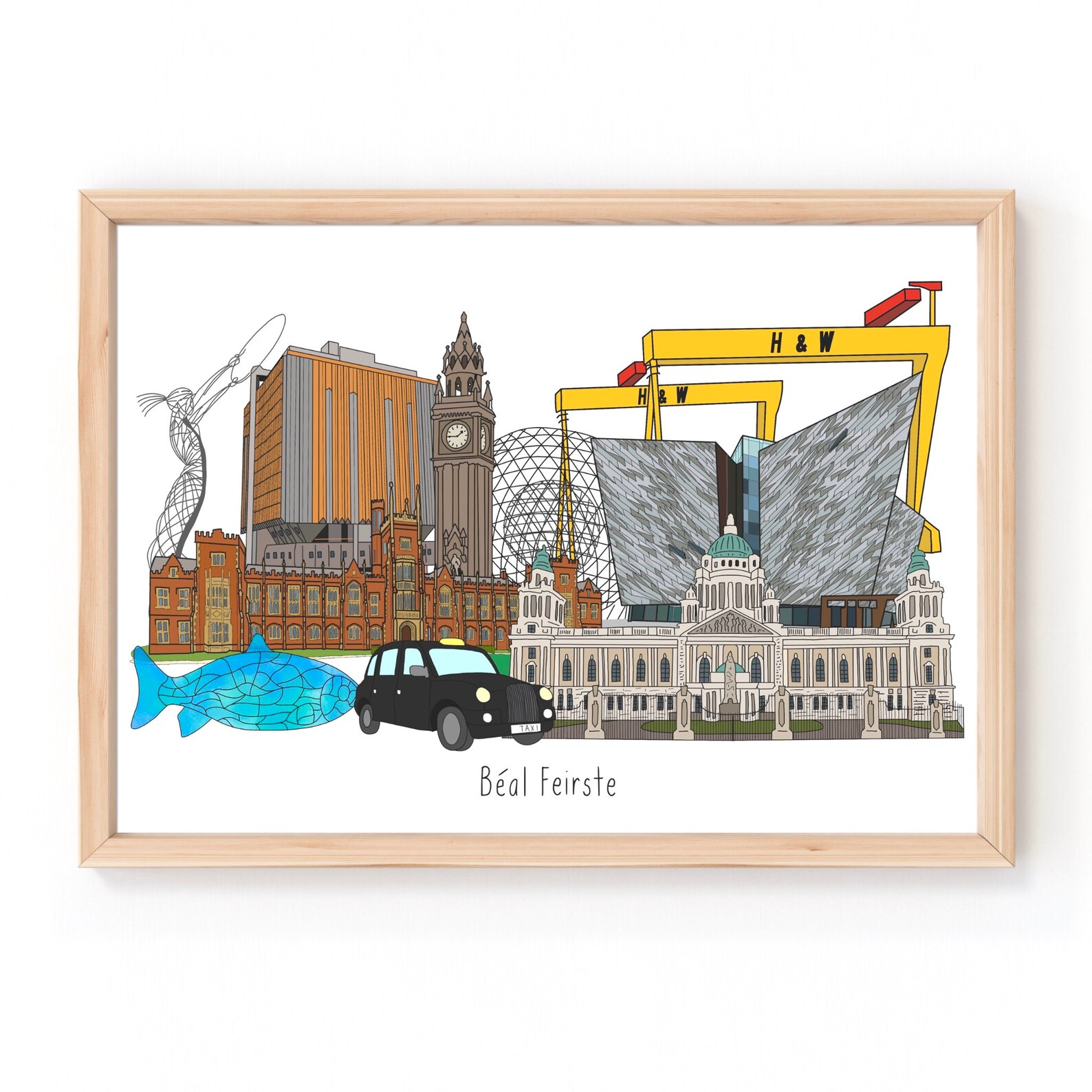 Belfast Landmarks Print, Béal Feirste, Northern Ireland, Ireland - Etsy UK