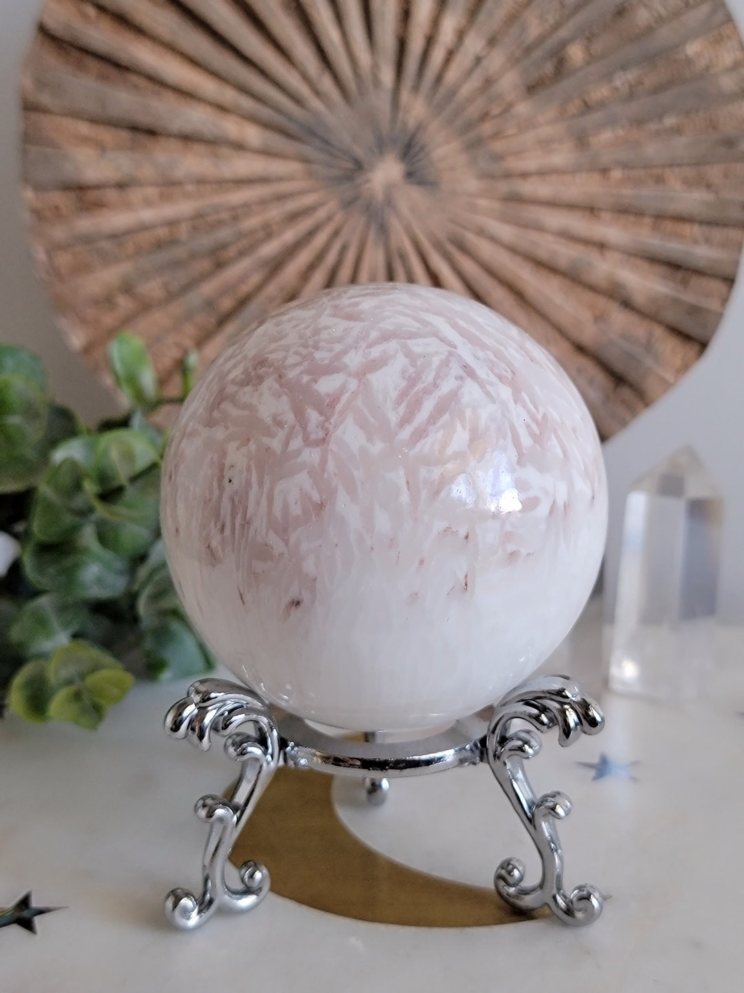 Angel's Blush Scolecite Carved Sphere Carving Crystal Decor New Age ...